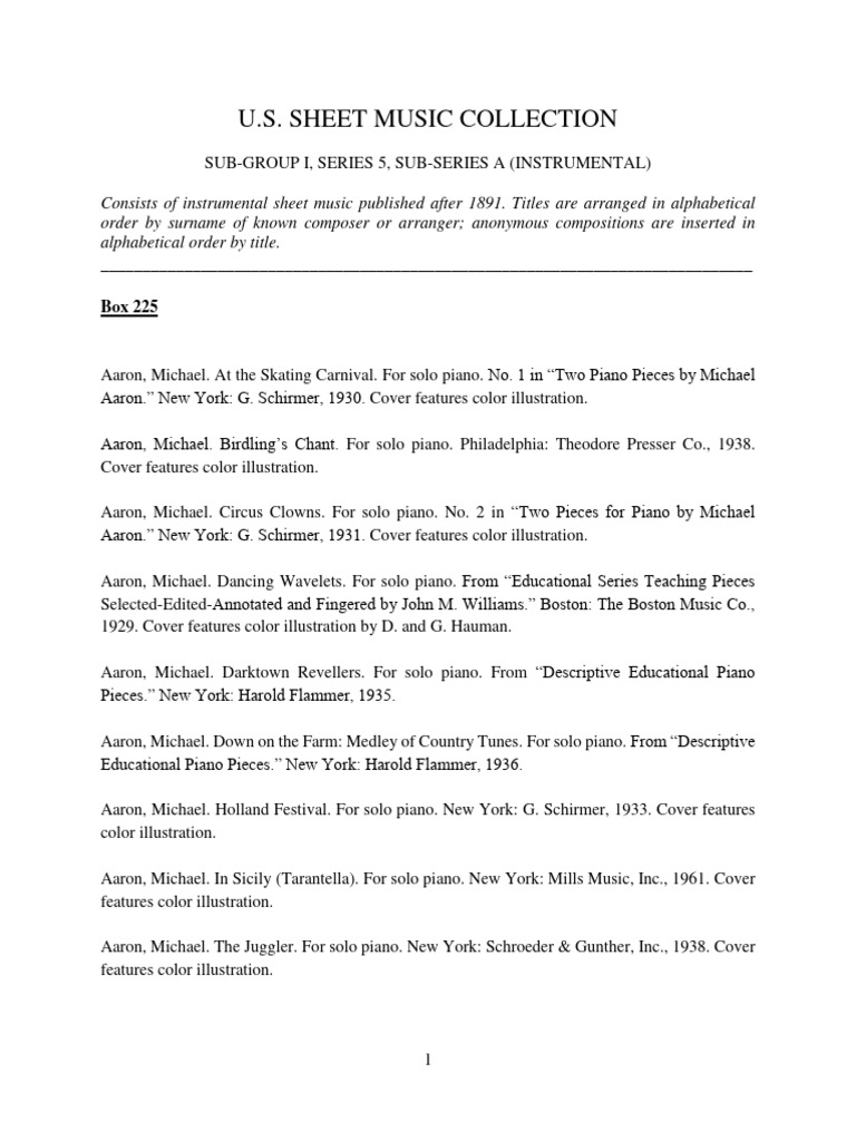 U.S. Sheet Music Collection | PDF | Suite (Music) | Opus Number