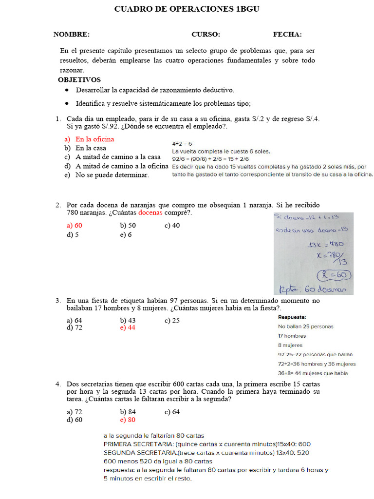 Cuadro de Operaciones 1bgu | PDF