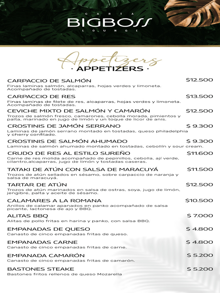 Carta Comida Big Boss | PDF | Pizza | Cocina occidental