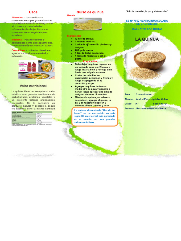 Triptico de La Quinua Modificado | Descargar gratis PDF | Quinua | Cereales
