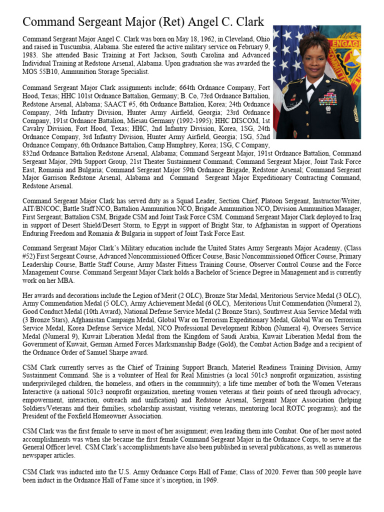 Command Sergeant Major Angel C. Clark Bio | PDF | Sergeant | Company ...