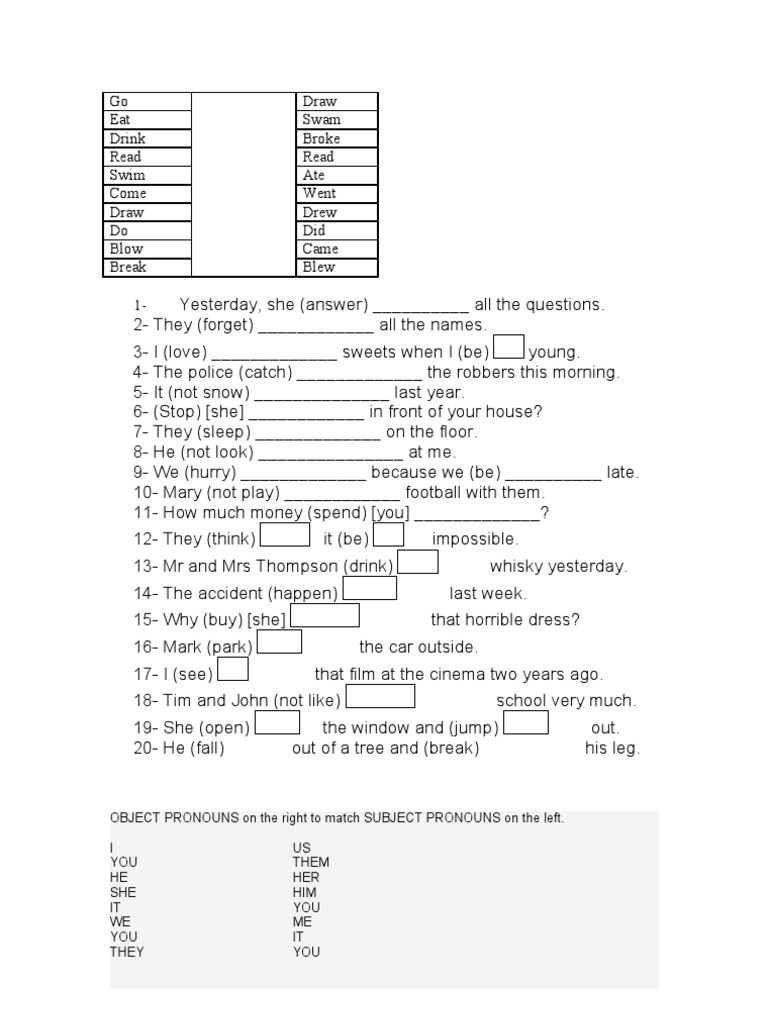 Past Simple Exercises PDF