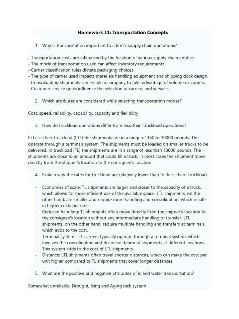 Homework 11 - Transportation Concepts | PDF | Transport | Economies