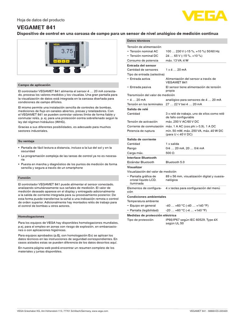 Datasheet Vegamet 841 | PDF