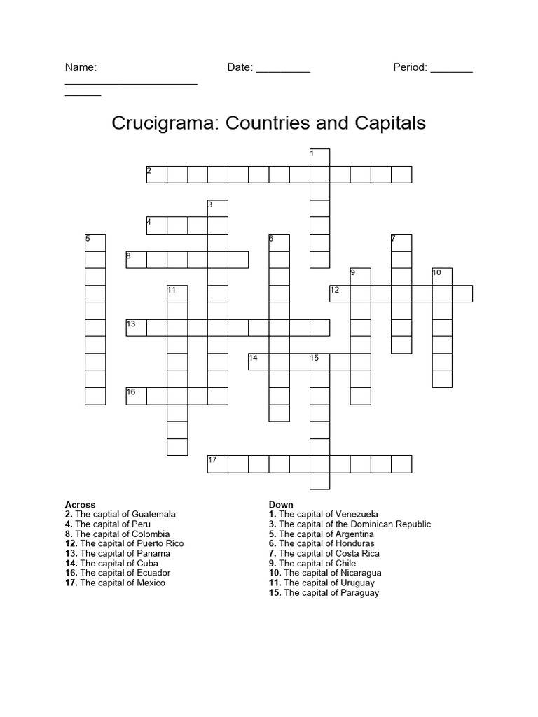 Countries and Capitals Crossword Puzzle | PDF