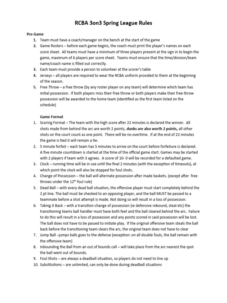RCBA 3on3 Spring League Rules | PDF | Sports | Sports Rules And Regulations