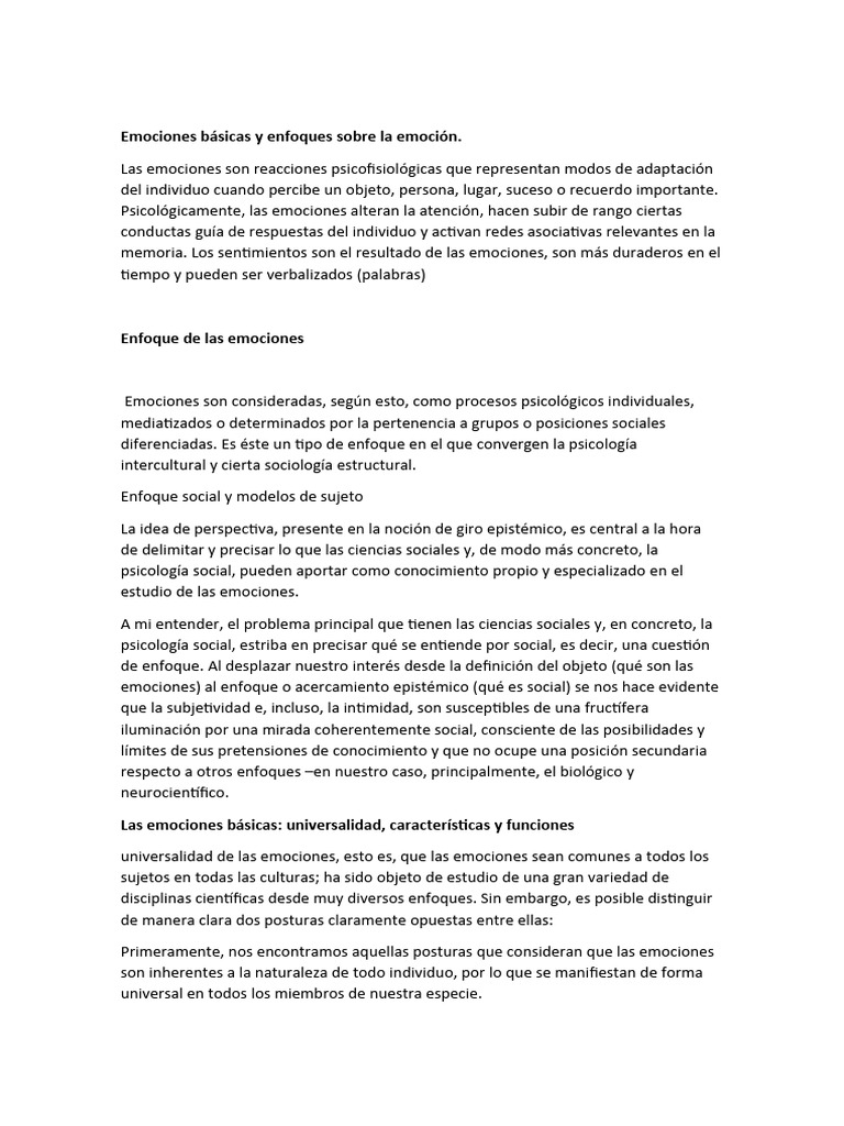 Emociones Básicas Y Enfoques Sobre La Emoción Descargar Gratis Pdf