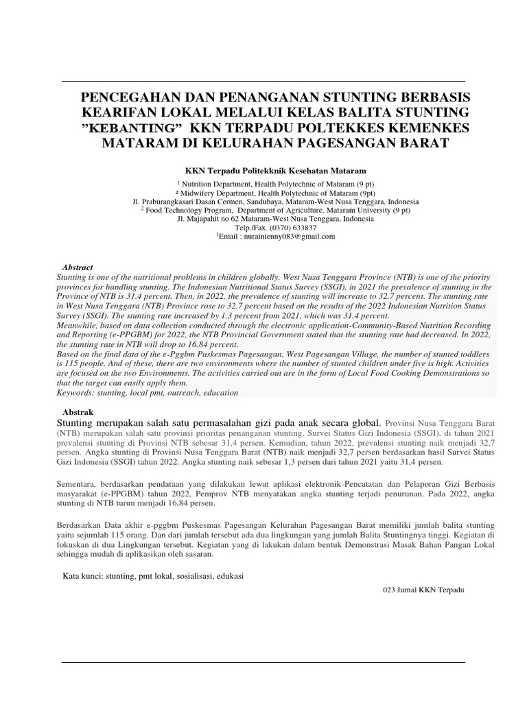 Jurnal KKN Pagesangan Barat 2023-Compressed | PDF | Nutrition | Diet ...