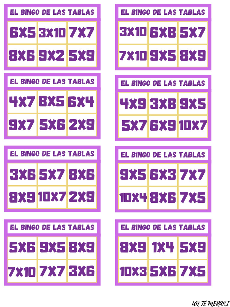 Bingo de Las Multiplicaciones | PDF