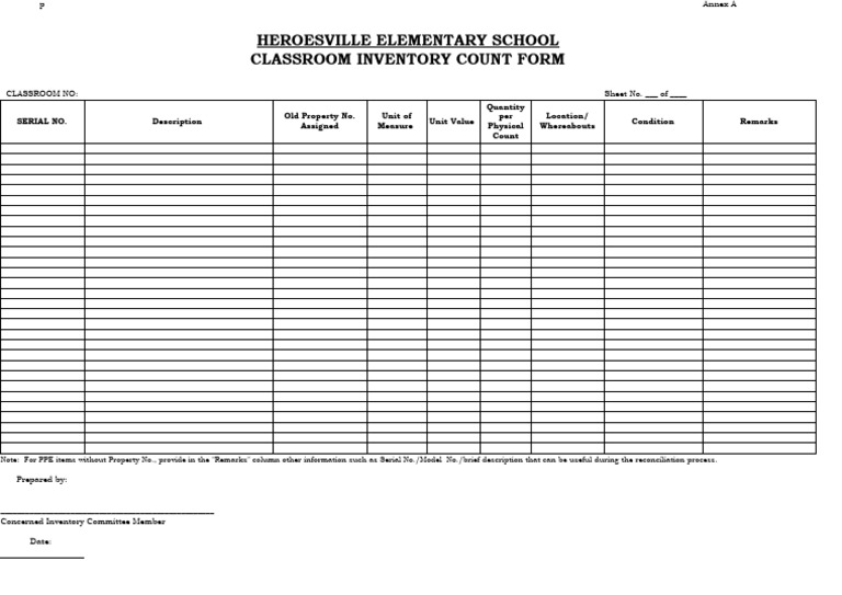 Heroesville School Classroom Inventory Form | PDF