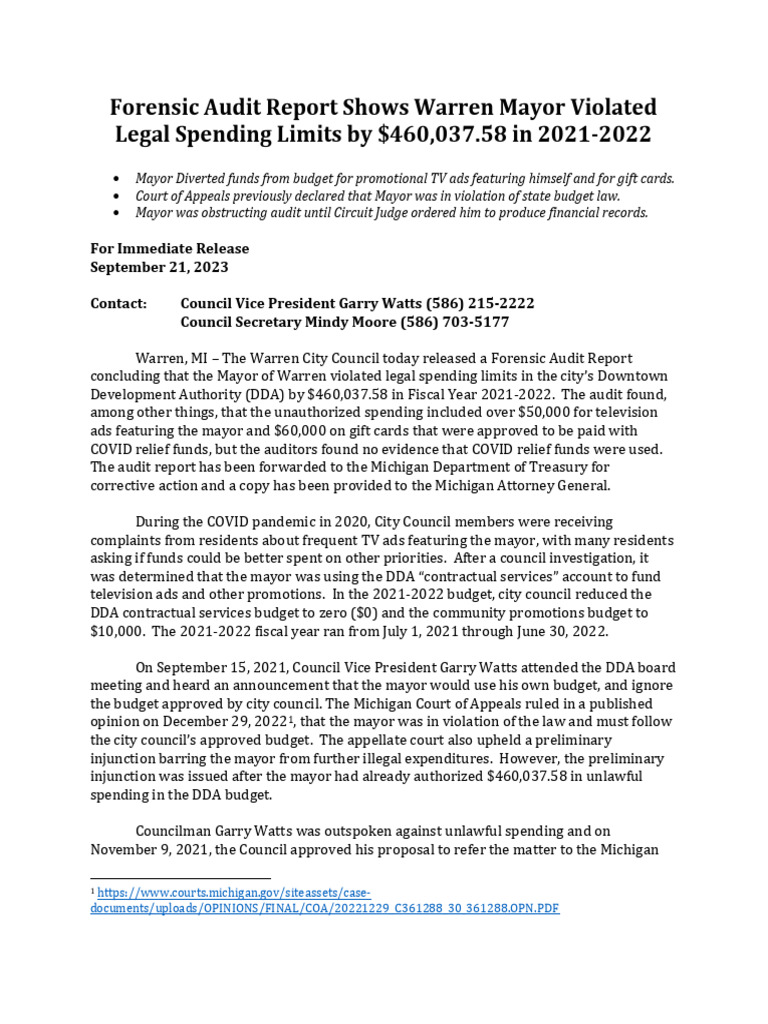 Forensic Audit Report Shows Warren Mayor Violated Legal Spending Limits ...