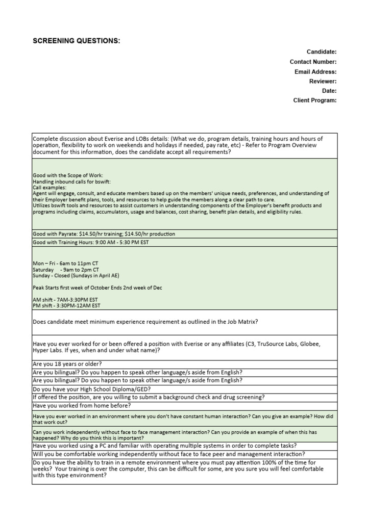 Everise Screening Interview Questions | PDF | Computer Monitor | Question