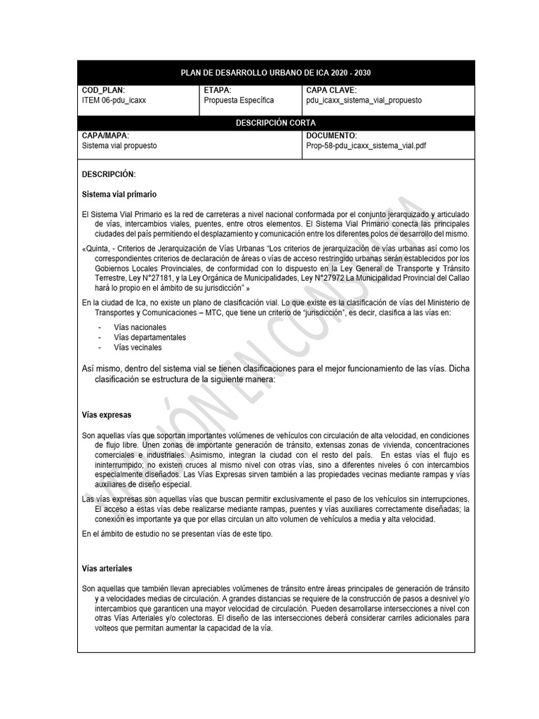 Prop-58-Pdu SISTEMA VIAL | PDF | Calle | La carretera