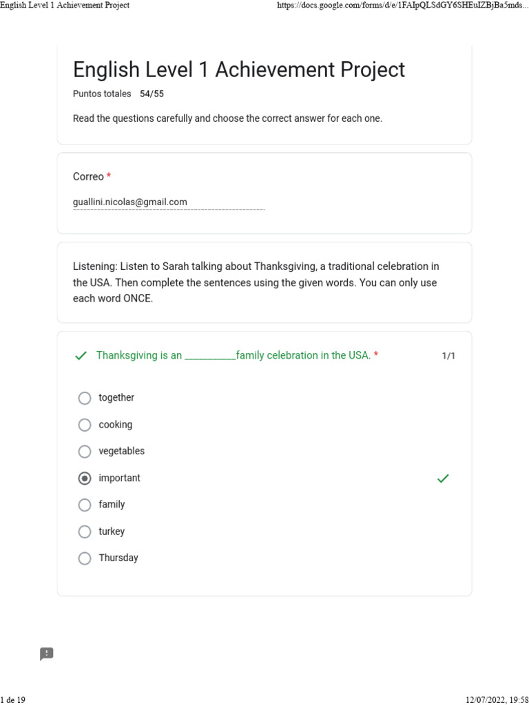 English Level 1 Achievement Project | PDF | Grandparent