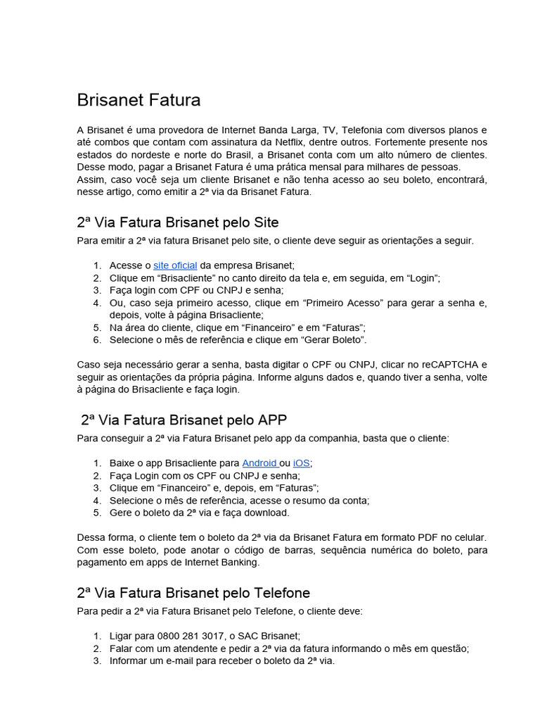 Brisanet Fatura | PDF | Aplicativo para celular | Informática