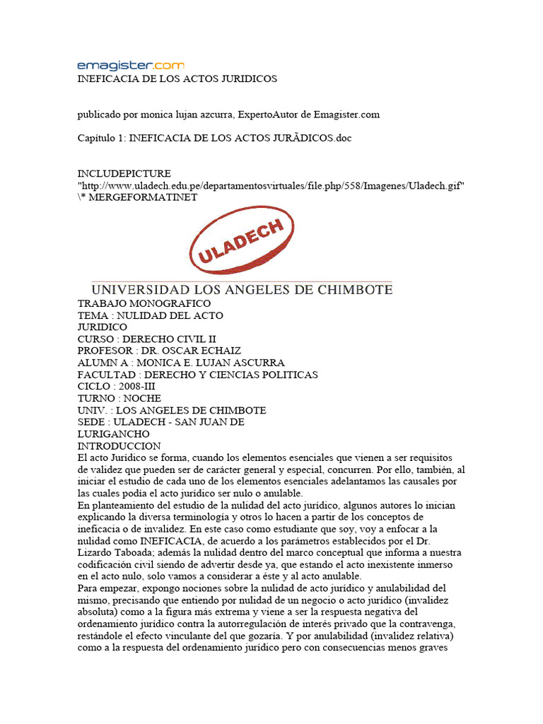 Ineficacia de Los Actos Juridicos | PDF | Nulo (ley) | Teoría