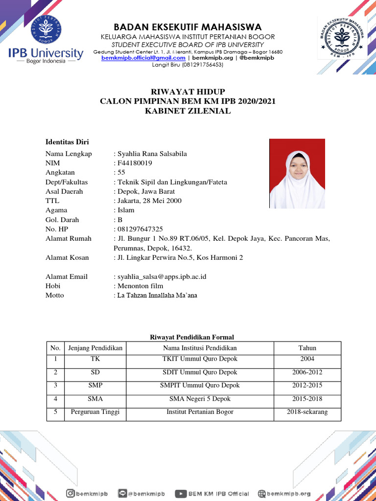 CV - Syahlia Rana Salsabila - Kementerian LH | PDF