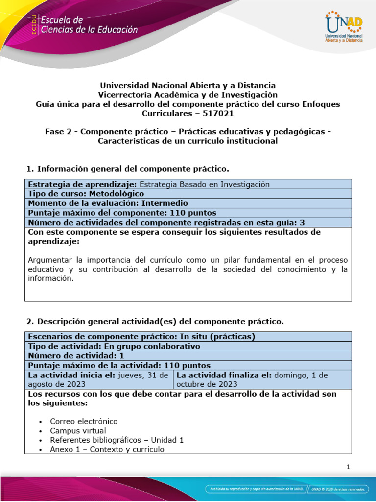 Guía para El Desarrollo Del Componente Práctico y Rúbrica de Evaluación - Unidad 1 - Fase 2 ...