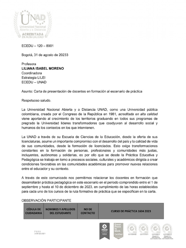 Estrategia Lilei - Carta de Presentación 1604 2023 | PDF
