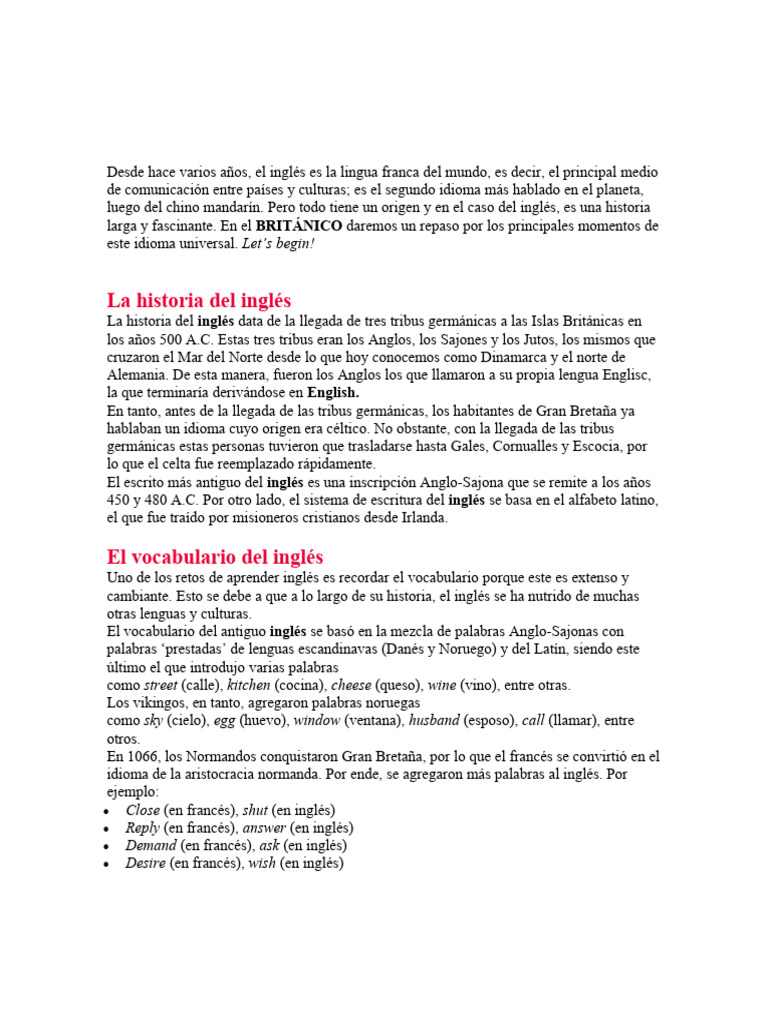 Historia Del Ingles | PDF | Idioma en Inglés | Pueblos germánicos