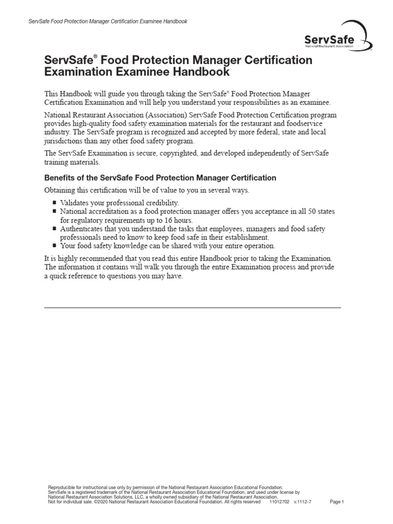 Examinee Handbook - ServSafe Food Protection Manager | PDF | Language Interpretation | Food Safety