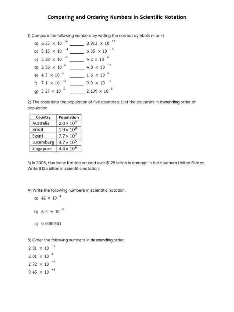 Comparing and Ordering Numbers in Scientific Notation 3 | PDF