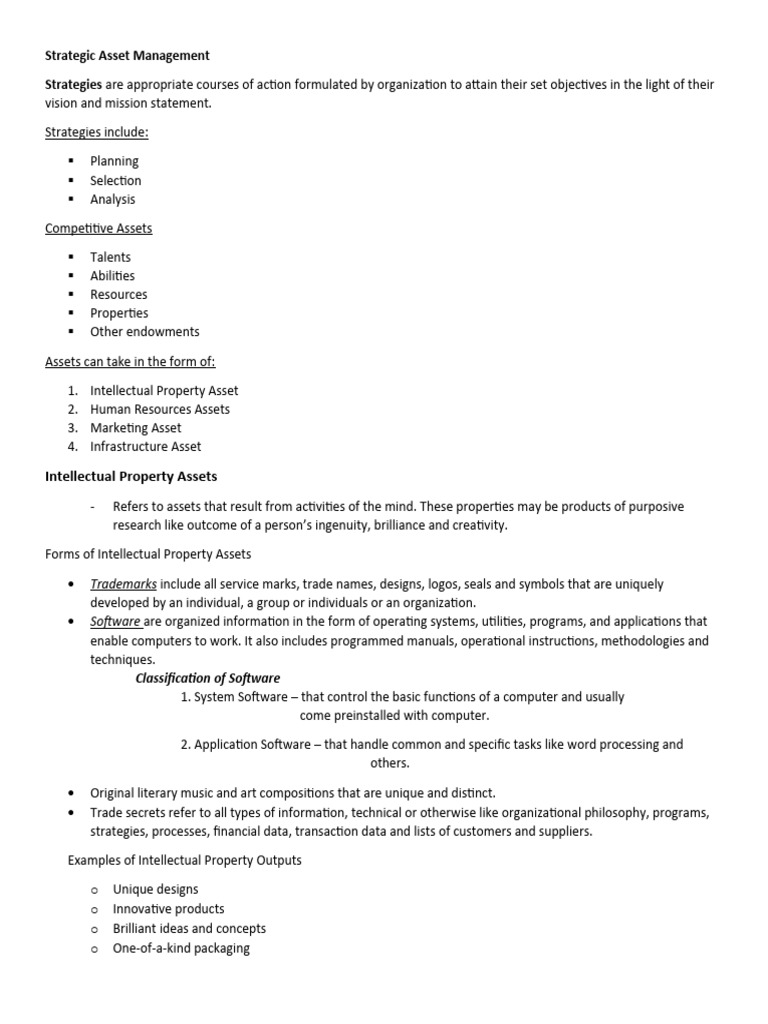 Strategic Asset Management | PDF | Intellectual Property | Marketing