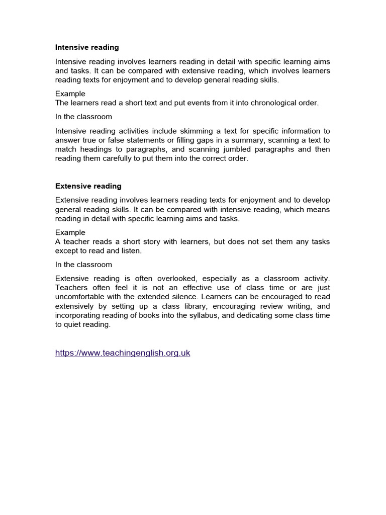 Intensive - Extensive Reading&listening | PDF