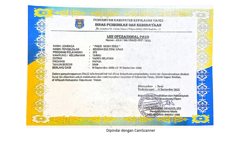 SK Ijin Operasional Paud THN 2022 | PDF