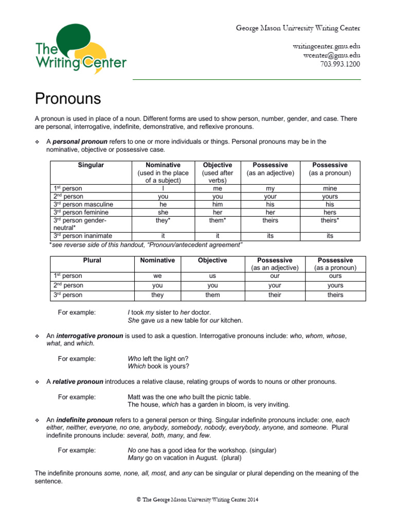 Pronouns Chart | PDF | Pronoun | Grammatical Gender