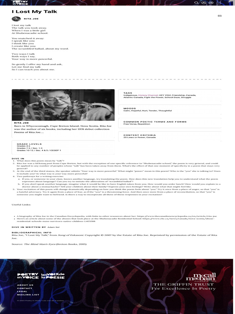 I Lost My Talk - Poetry in Voice | PDF | Poetry