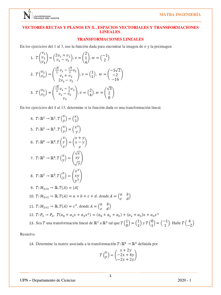 HP Transformaciones Lineales | PDF | Mapa lineal | Funciones y mapeos
