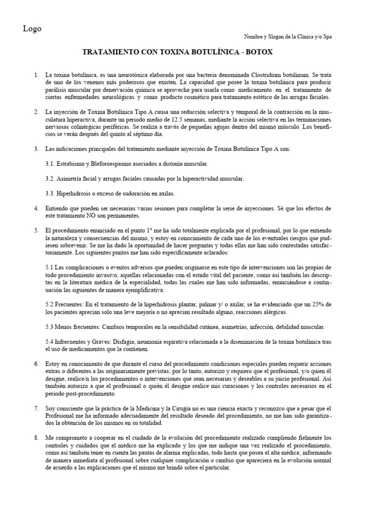 Consentimiento Informado - Botox | PDF | Toxina botulínica | Especialidades Medicas