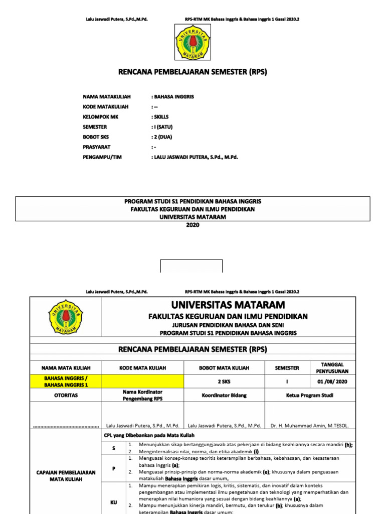 2 Updated RPS-RTM Bahasa Inggris | PDF | Seni & Disiplin Bahasa