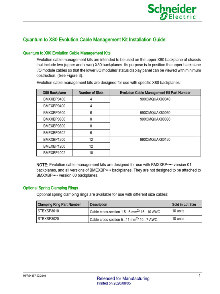 Modicon Modernisation Guide - Quantum to X80 Evolution Cable Management ...