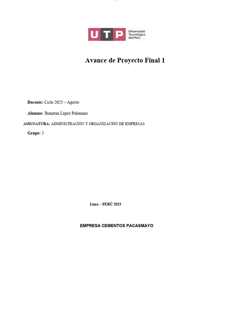Avance de Proyecto Final 1 - Jhonatan López Palomino | PDF | Business | Sustentabilidad