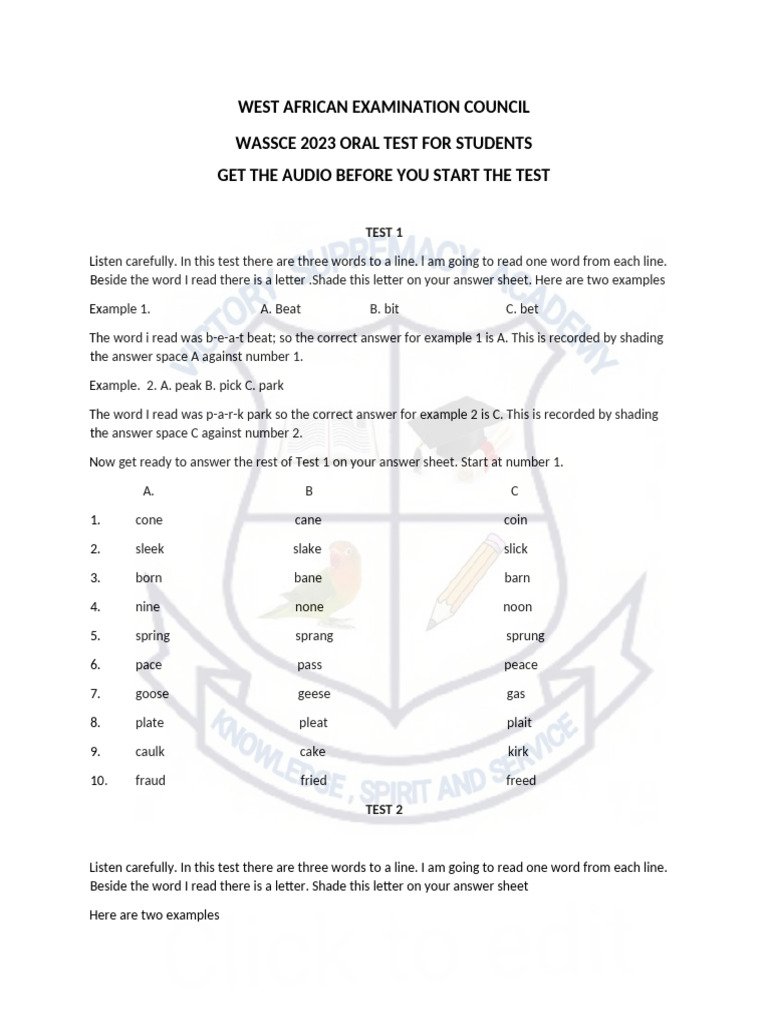 Wassce 2023 English Orals. | PDF