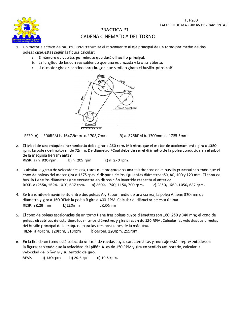 Cadena Cinemática del Torno y Poleas | PDF | Engranaje | Máquinas
