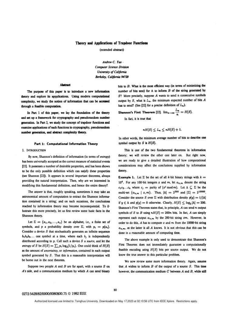 Theory and Application of Trapdoor Functions | PDF | Mathematics ...