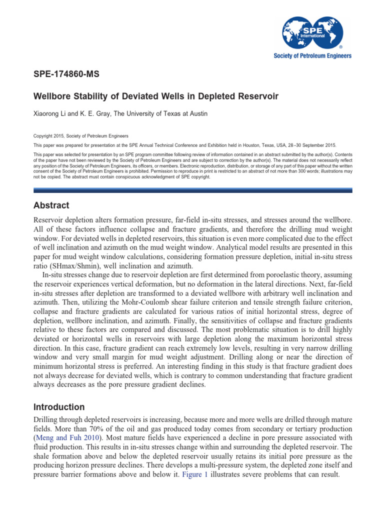 Wellbore Stability of Deviated Wells in Depleted Reservoir - Li2015 ...
