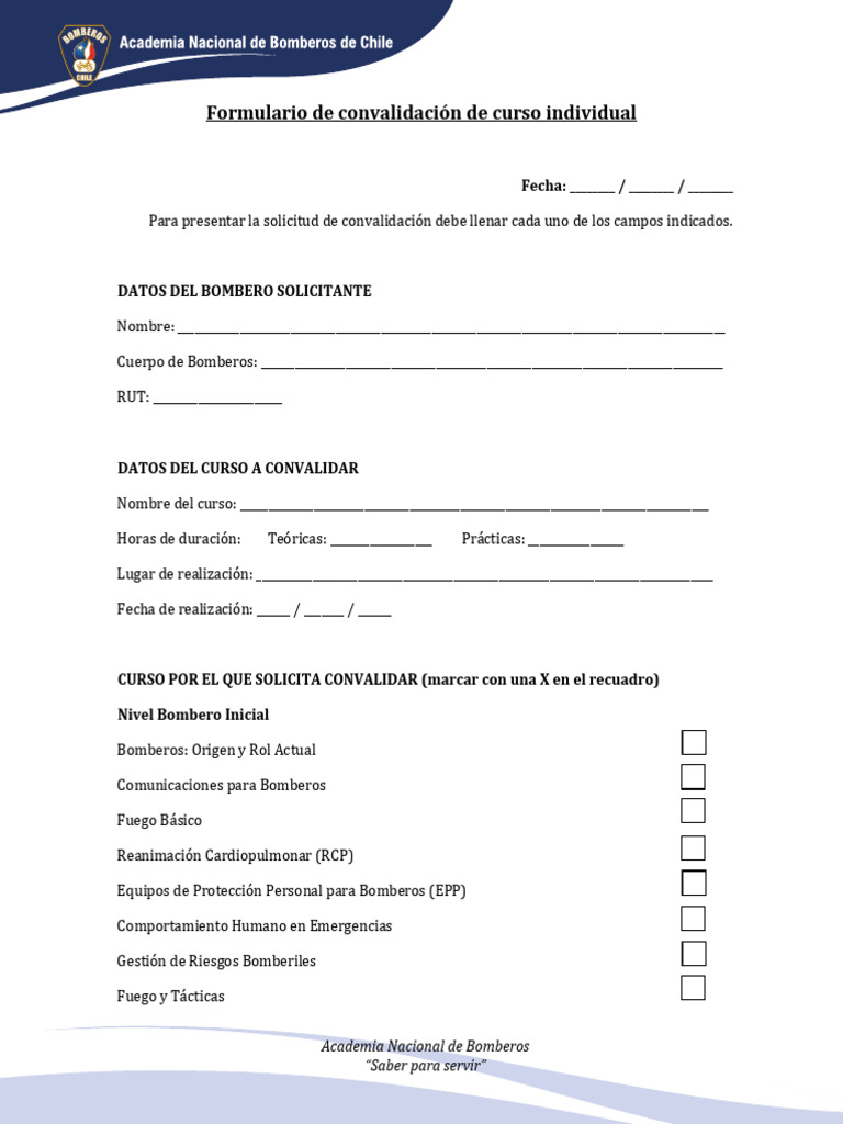 Formulario de Convalidacion de Curso Individual | PDF | Bombero | Gestión de emergencias