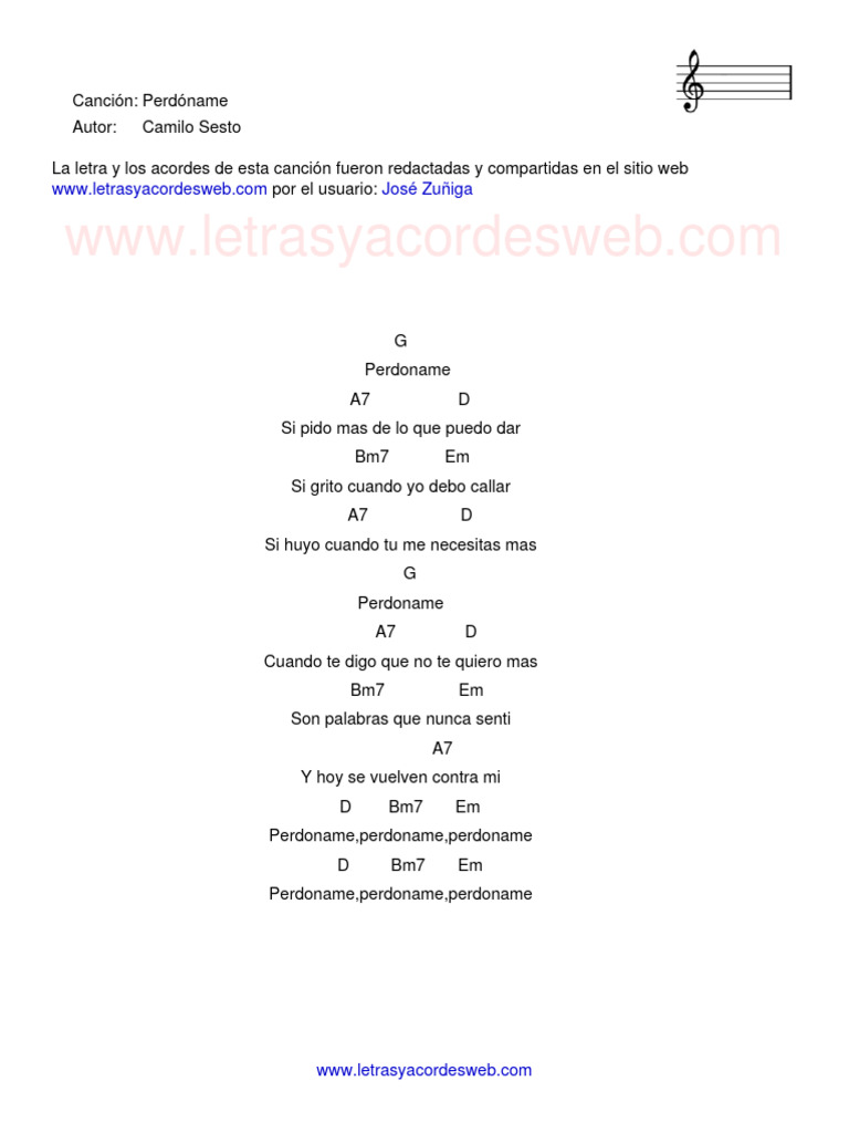 Letra y acordes de "Perdóname" | PDF