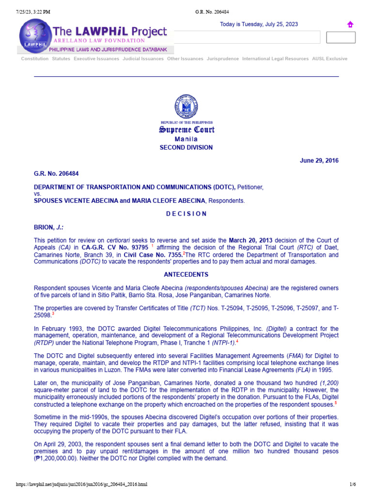Department of Transportation and Communications (DOTC) v. Abecina, 795 ...