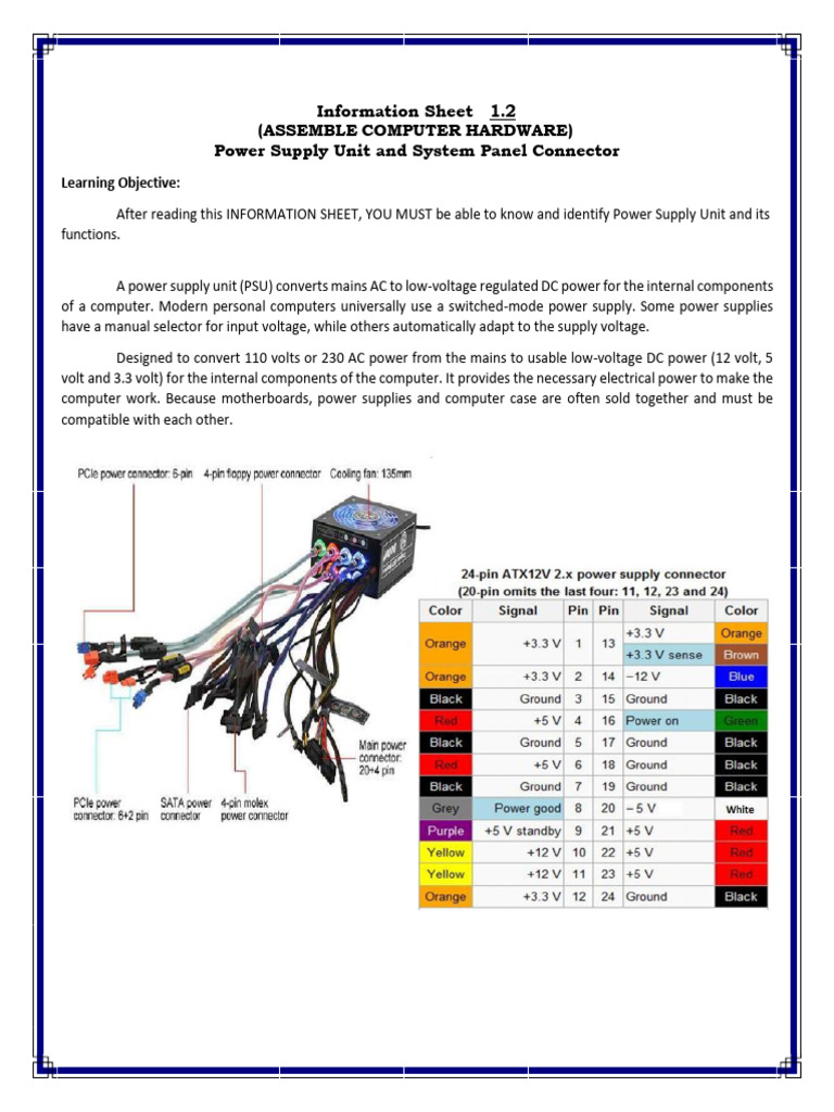 Power Supply Unit and System Panel Connectors | PDF | Electrical ...