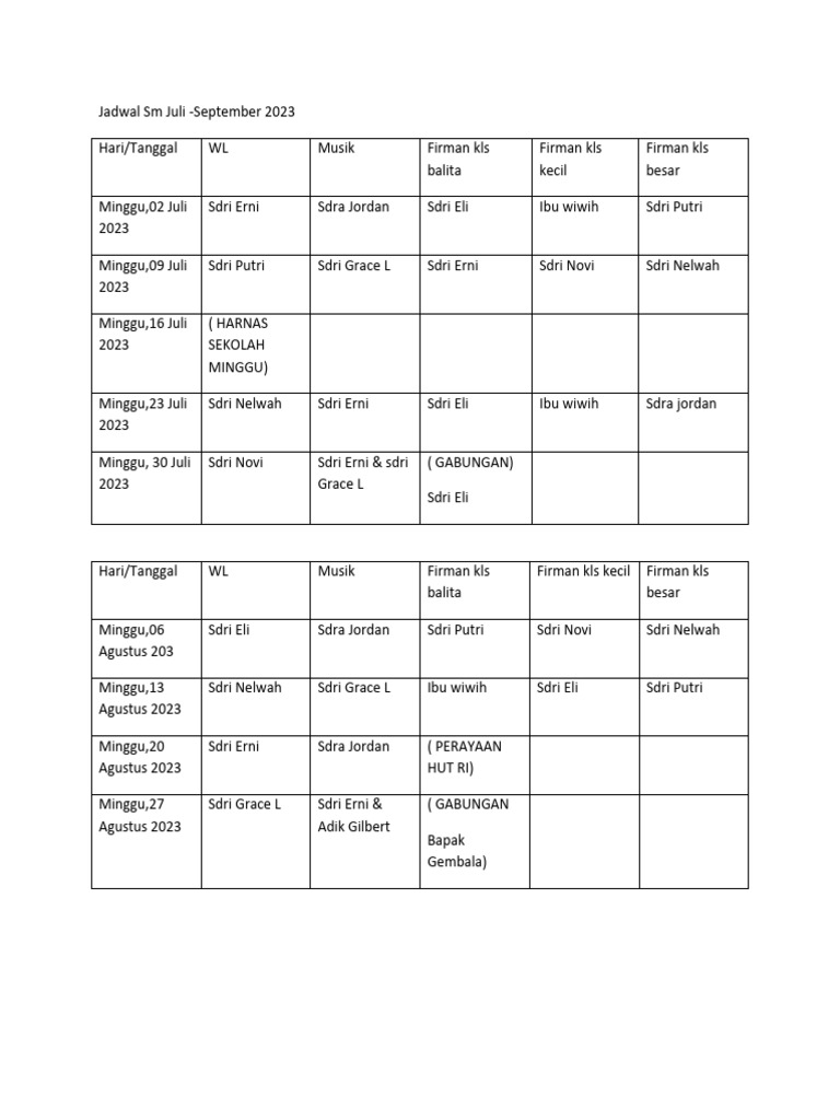 Jadwal SM Juli-September 2023 | PDF