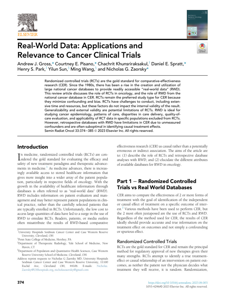 Real World Data Applications And Relevance To Ca 2023 Seminars In Radiation Pdf Randomized