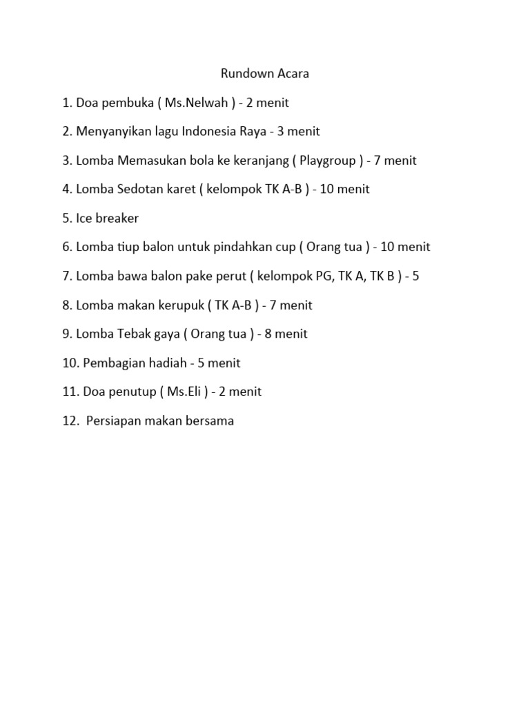 Rundown Acara Lomba | PDF