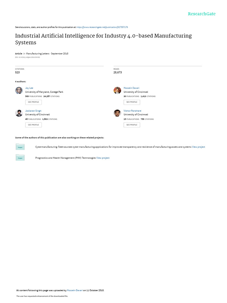 Industrial Artificial Intelligence For Industry 4.0-Based Manufacturing ...