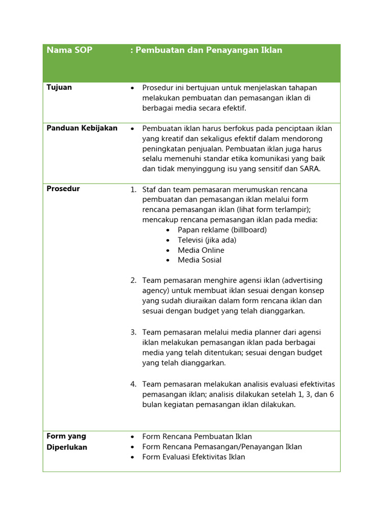 Prosedur Pembuatan Iklan Efektif | PDF | Bisnis | Pengelolaan Keuangan ...