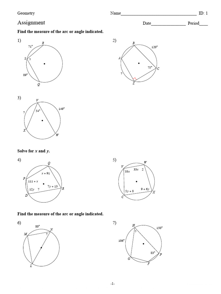 Inscribed Angles Worksheet 2 - With Answers | PDF | Angle | Elementary ...